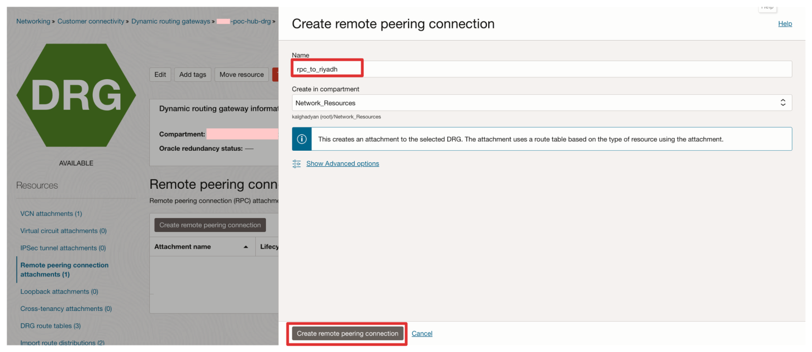 Set up an RPC connection between two Tenants and two DRG - Iwan